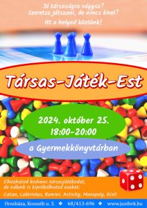 Október 25.: Társas-Játék-Est – Justh Zsigmond Városi Könyvtár, Orosháza